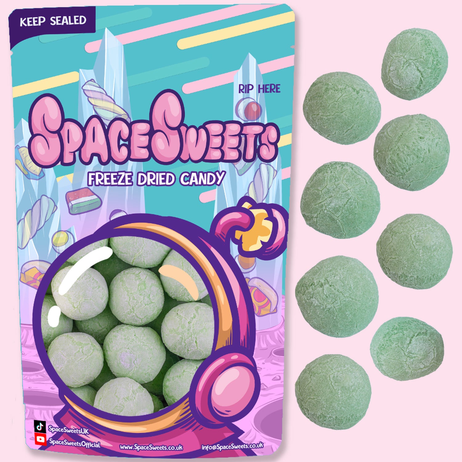 Freeze Dried Sour Apple Alien Eggs - SpaceSweets - Freeze Dried Sweets UK